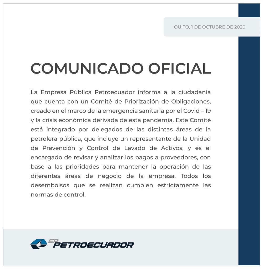 Comunicado Oficial – EP PETROECUADOR